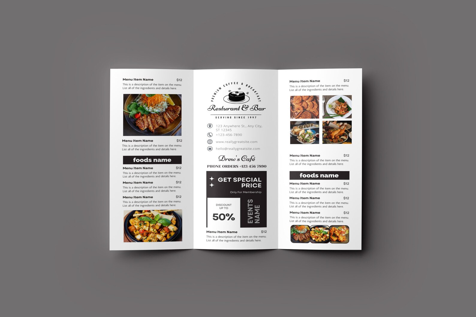 Trifold Food Menu Brochure Template, Modern Food Menu Template ...