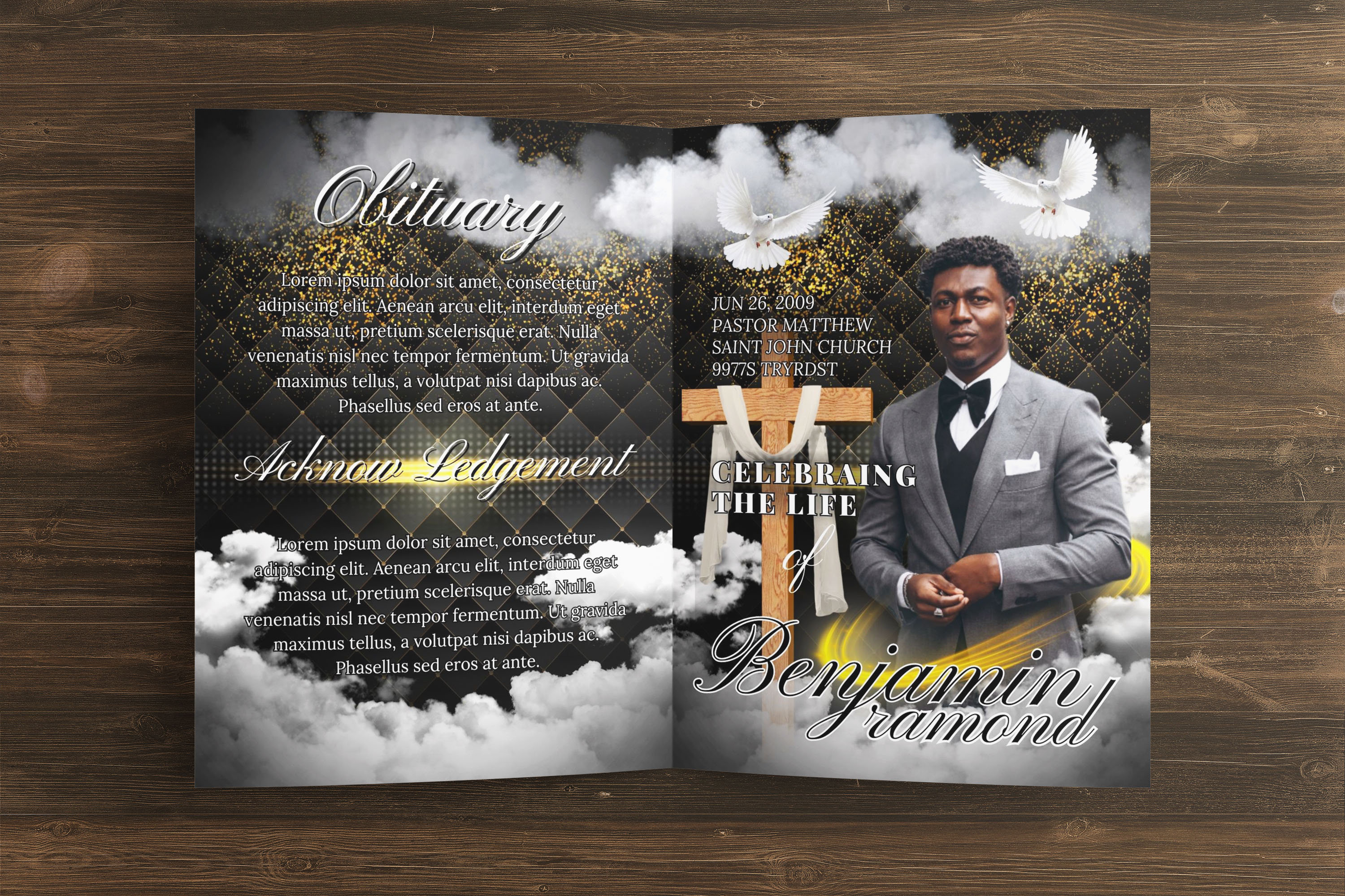 4 Page Black Funeral Program Template Funeral Bi-fold Template, 4 Page ...