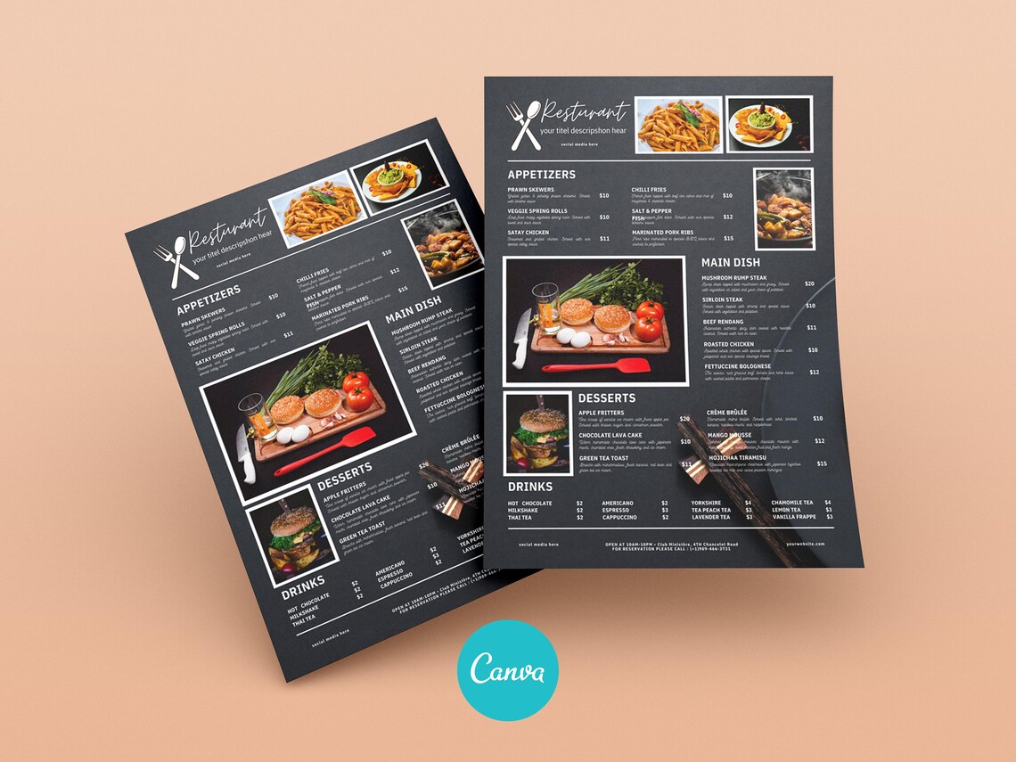 Restaurant Menu Poster With Food Print Template , Food Menu Template ...