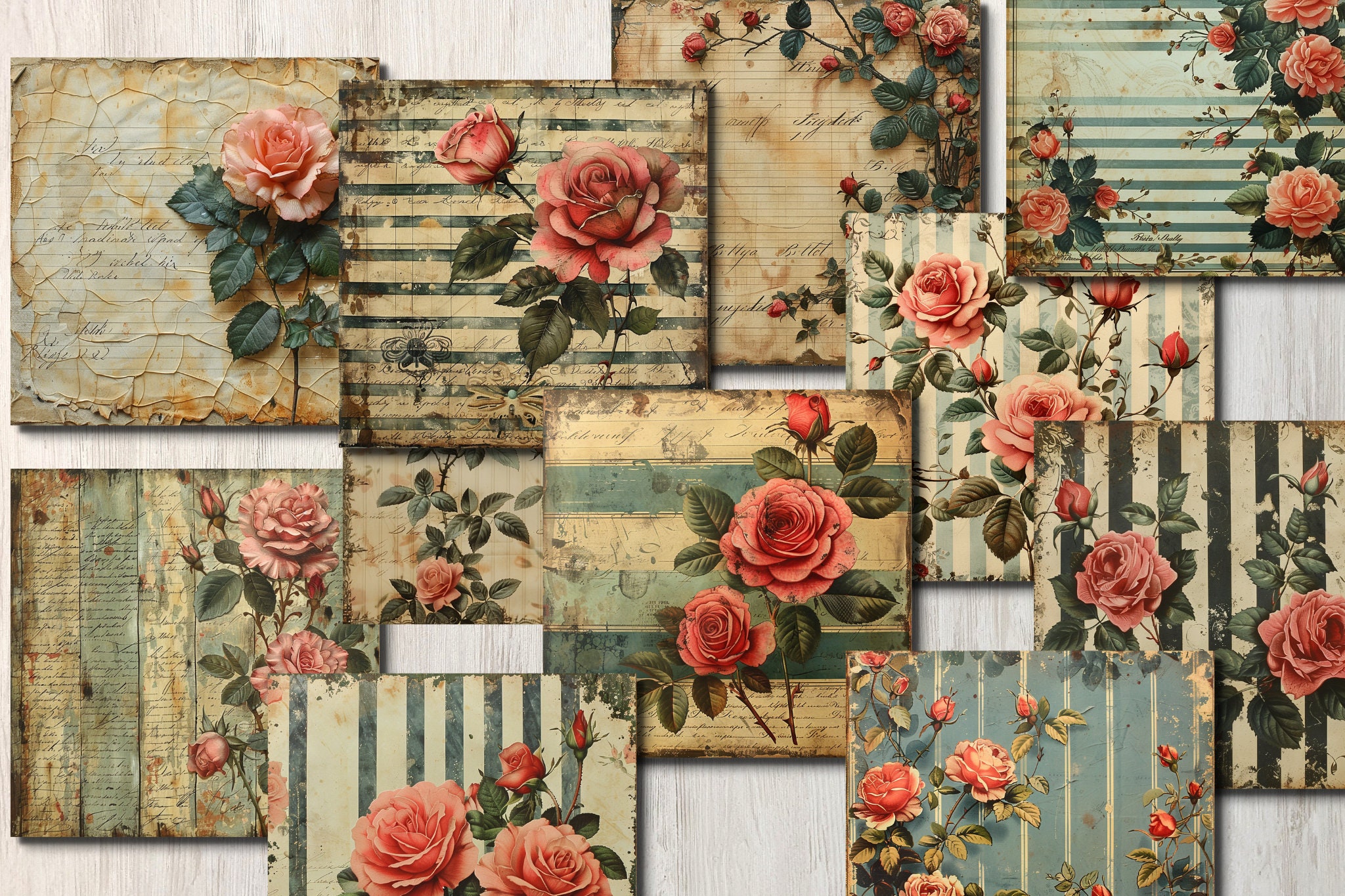 Rose Junk Journal Digital Paper, Rose Journal Kit, Vintage Journal ...