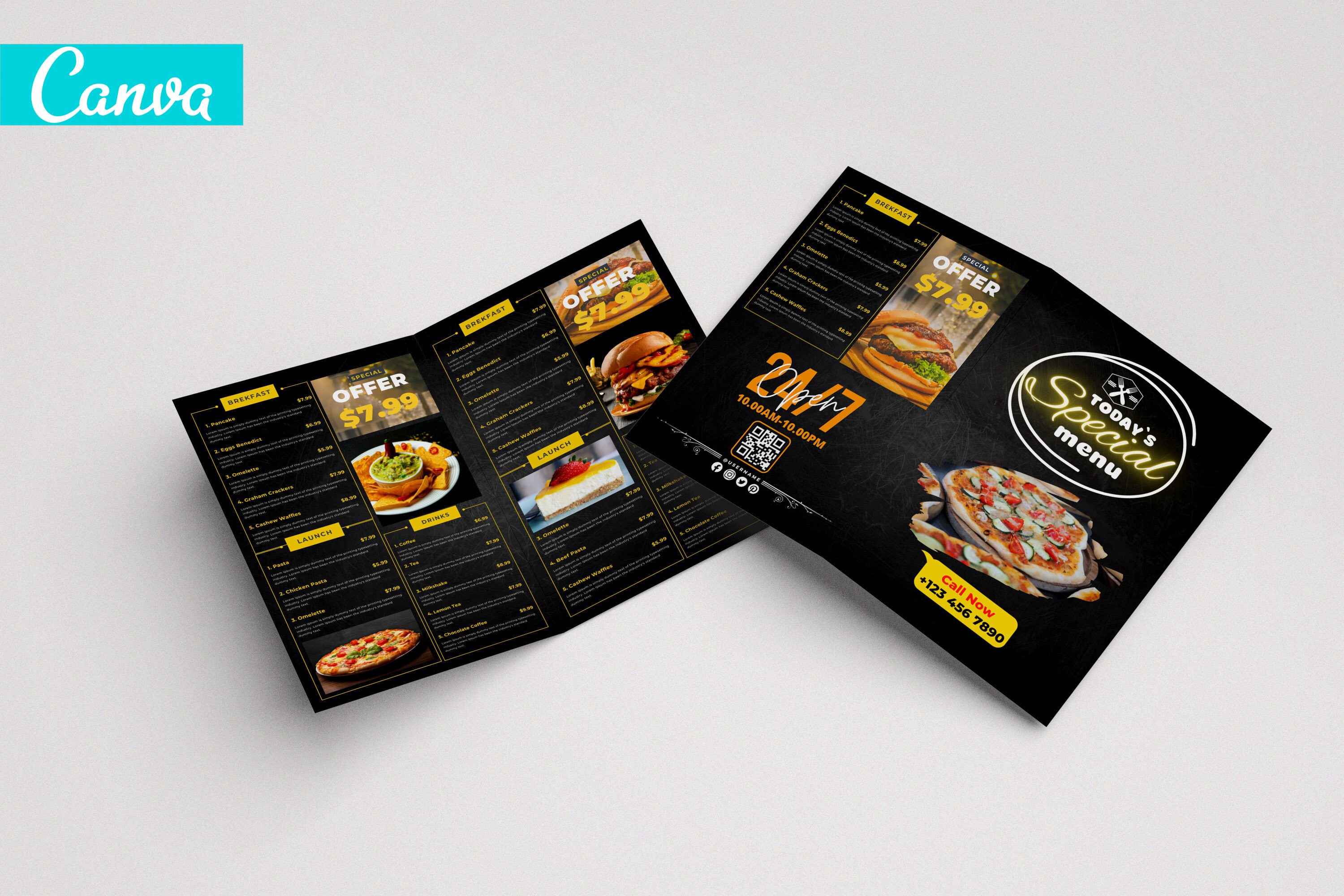 Bifold Food Menu Brochure Template, Restaurant Bifold Brochure ...