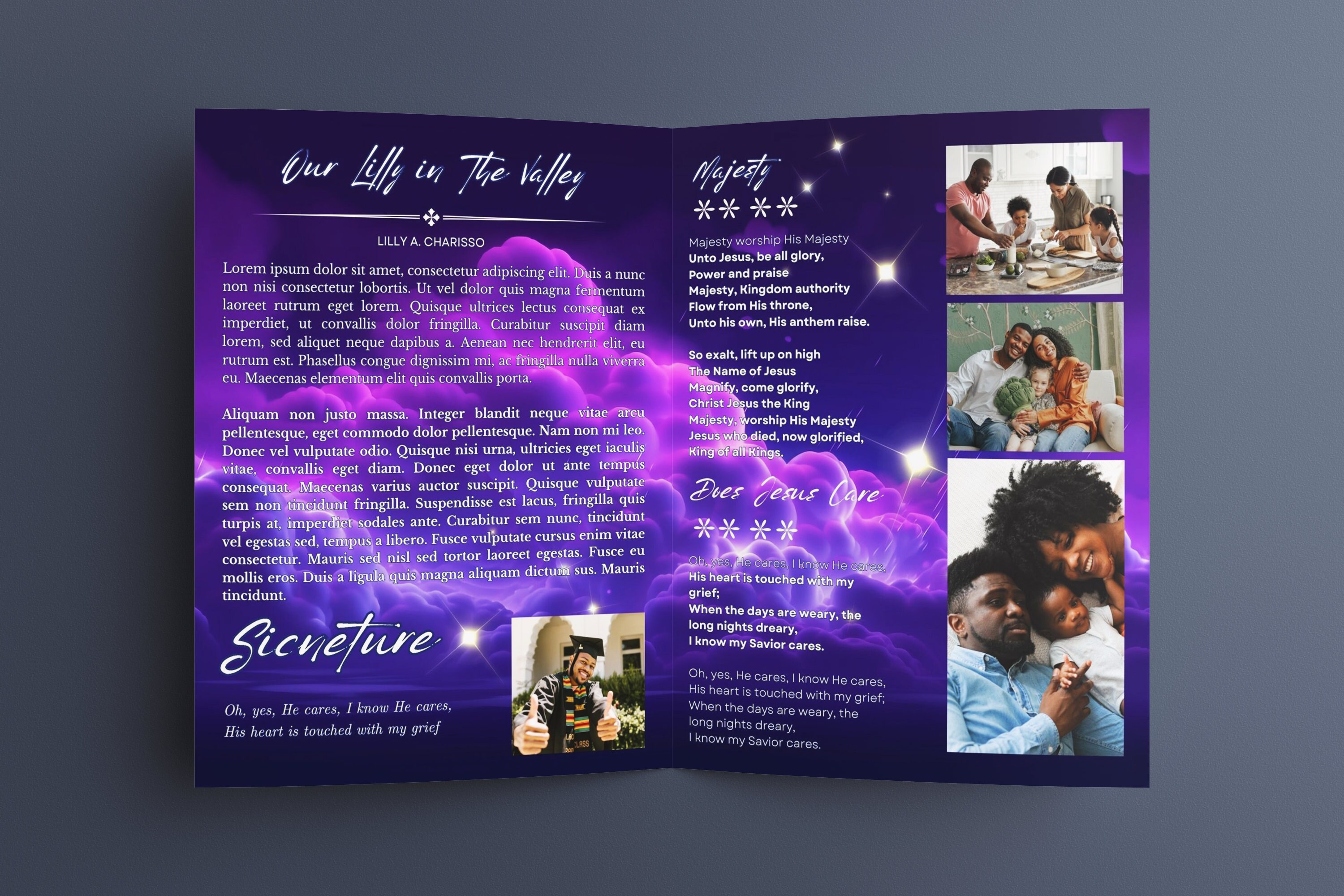 Editable 8-page Funeral Program Blue Keepsake, Elegant 8-page Purple ...