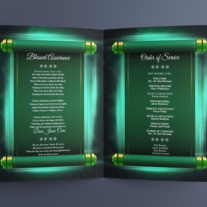 8 Page Green Funeral Program Template, Canva Funeral Booklet Template ...