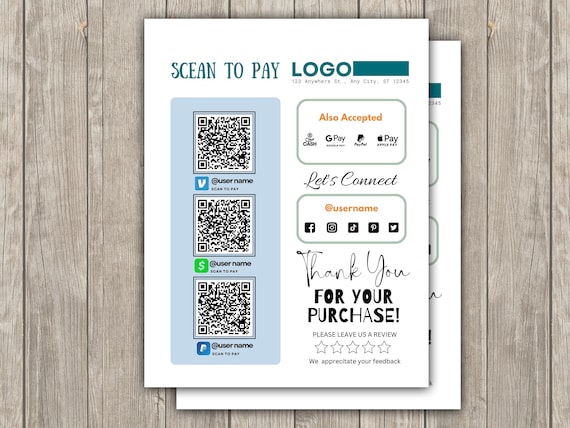 QR Code Scan to Pay Template Payment Sign Template Scan to - Etsy
