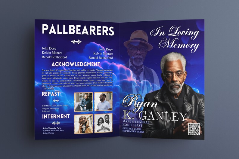 Printable Memorial Service Booklet - 8 Pages - Blue, Editable 8-page ...