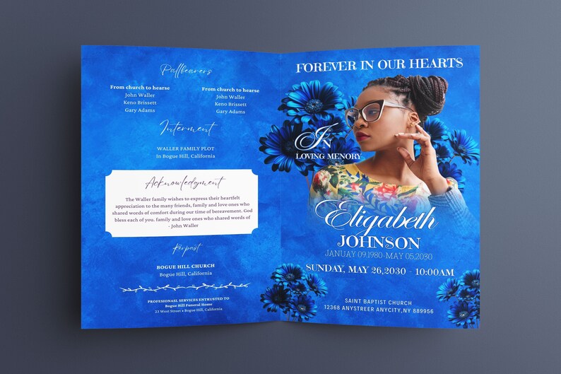 Royal Blue Funeral Program Template 8 Page - Etsy