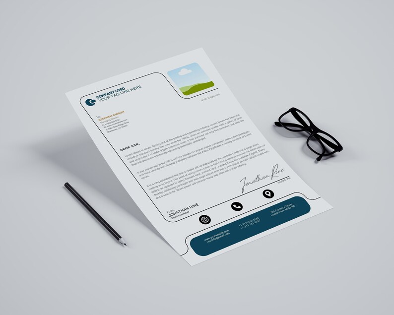 Modern Letterhead Template, Editable Printable Professional Corporate ...