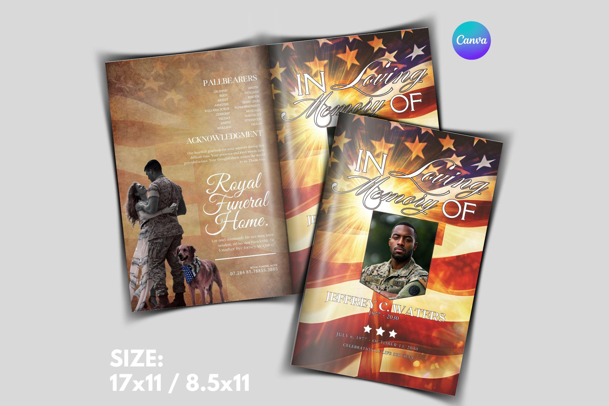 Army Funeral Program Canva Template, Celebration of Life, Memorial ...