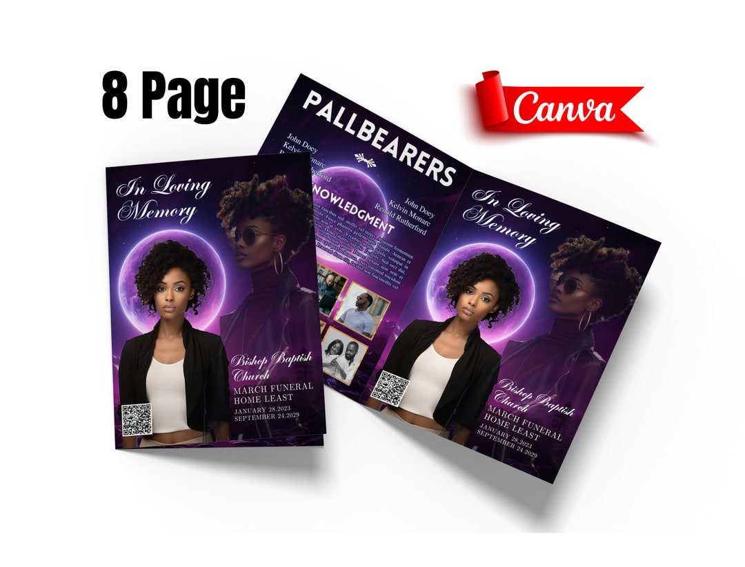 8 Page Funeral Program Template, Canva Funeral Template Printable ...