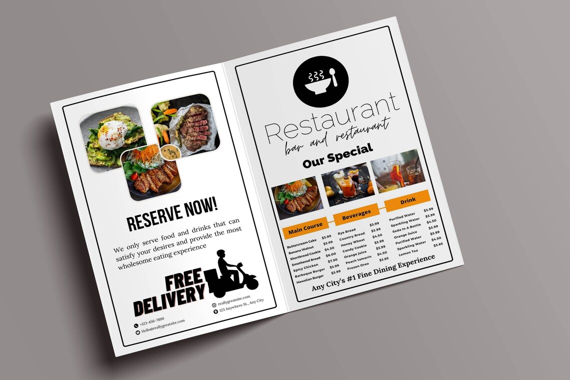 DIY Food Menu Bi-fold Brochure Template Canva, Restaurant Menu ...