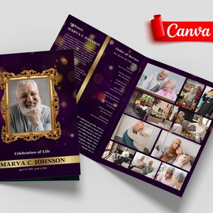 Modern Funeral Program Canva Template, Funeral Program Template, Canva ...