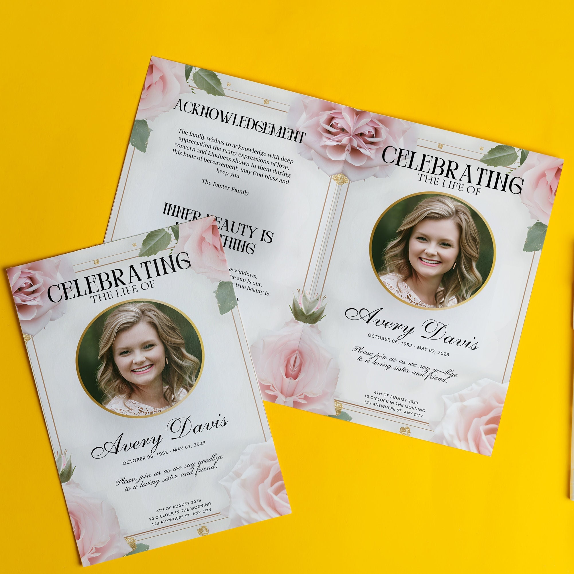 Editable Funeral Program Template, Memorial Service Template - Etsy