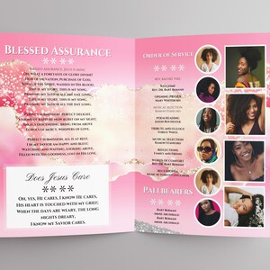 8 Page Pink Funeral Program Template | Pink Style Funeral Program ...