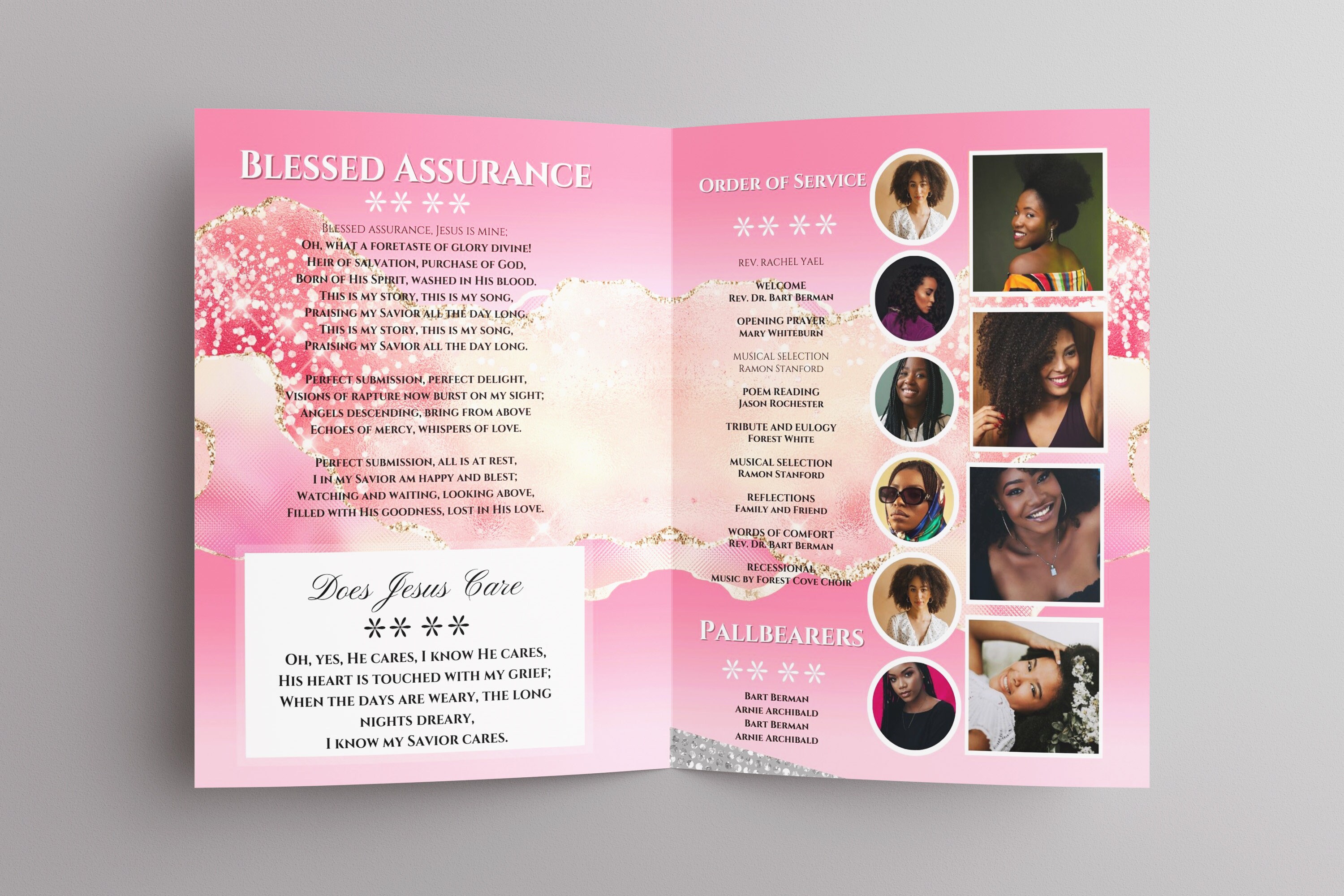 8 Page Pink Funeral Program Template | Pink Style Funeral Program ...