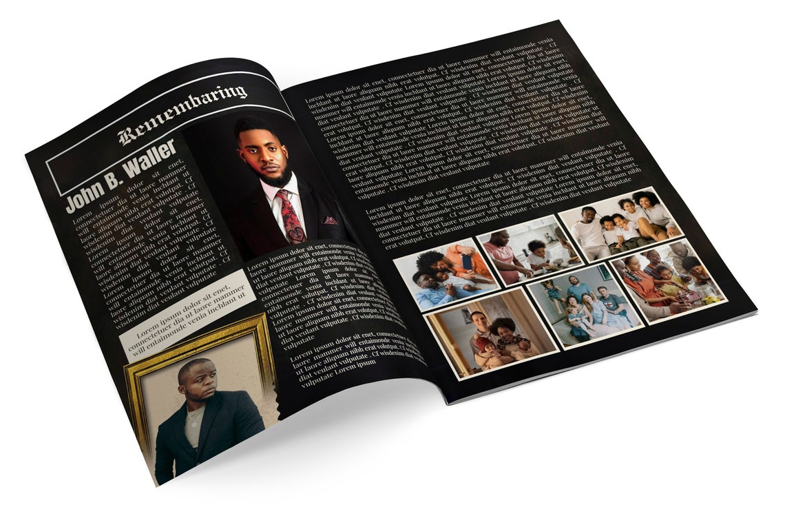 Modern Black Funeral Program Canva Template 17x11 Booklet 8 Pages - Etsy