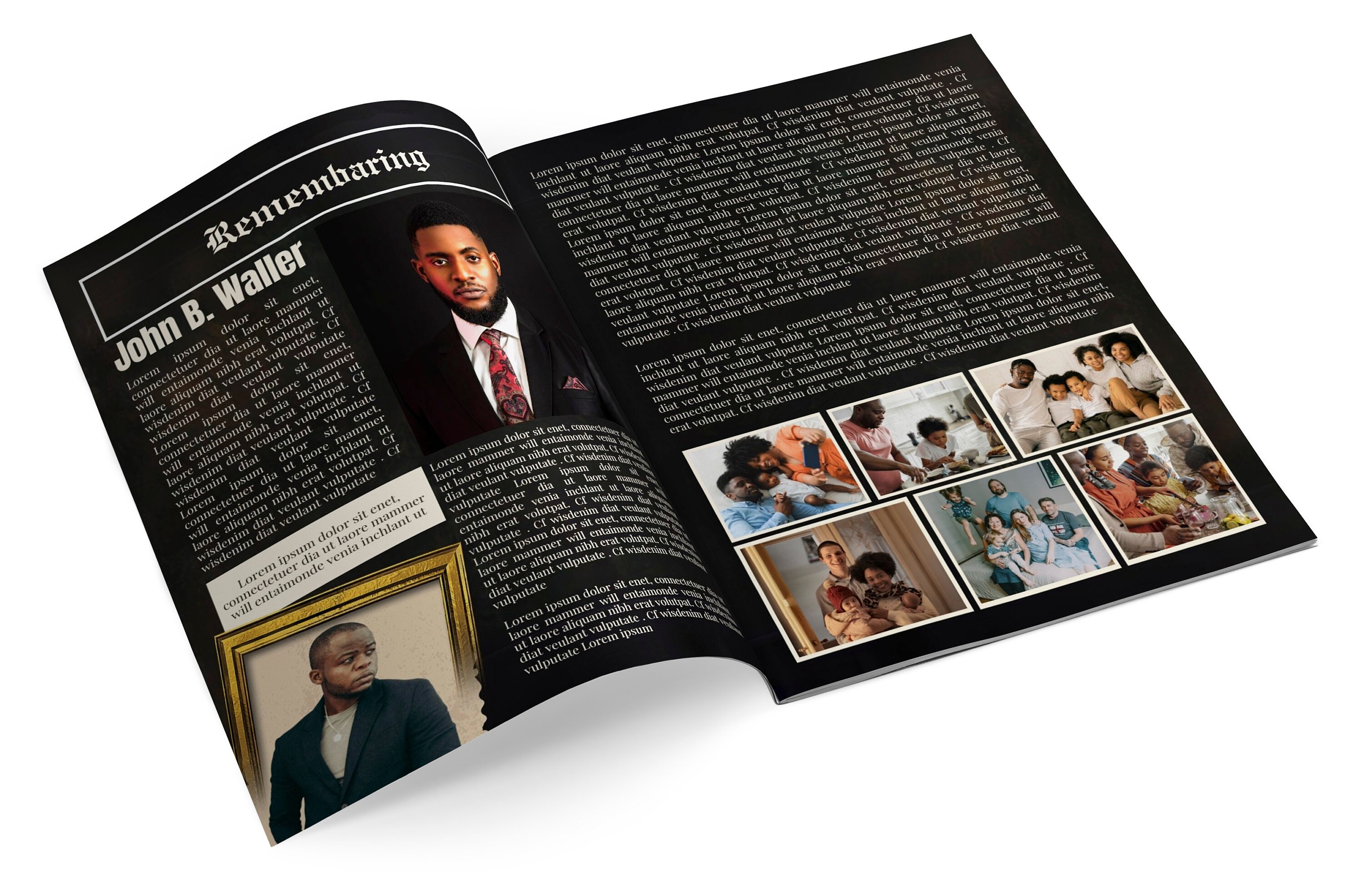 Modern Black Funeral Program Canva Template 17"x11" Booklet (8 Pages ...