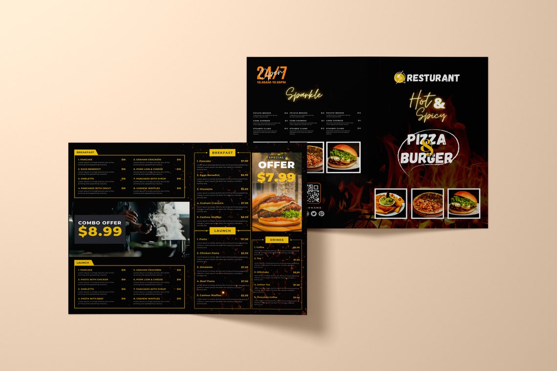 Food Menu and Restaurant Bifold Brochure Template, Food Menu Template ...