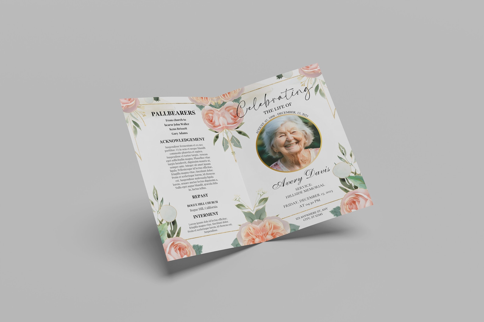 Editable Funeral Program Template, Canva Funeral Template Printable, Bi ...