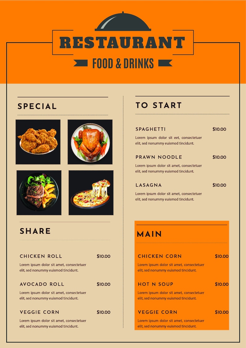 Food Menu, Food Menu Template, Restaurant Menu Template, Restaurant ...