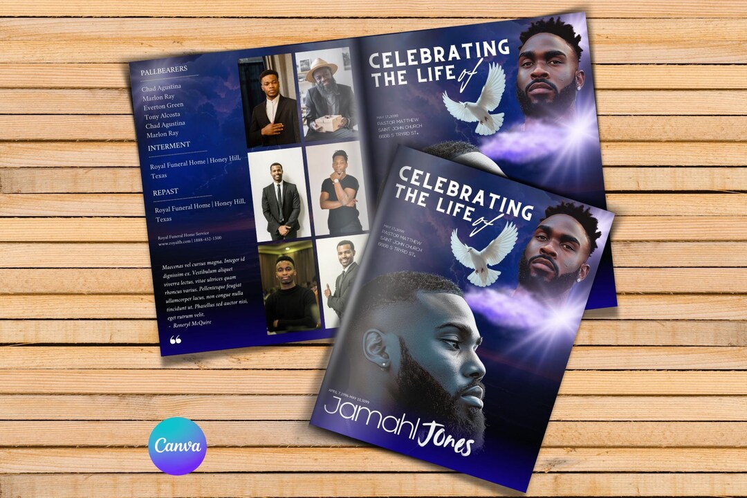 8-page Magazine Style Blue Funeral Program Booklet, Magazine Style 8 ...