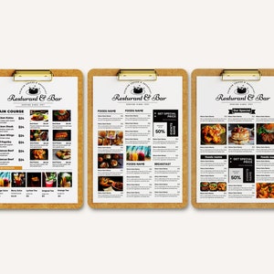 Food Menu Pack Canva, Tri-fold Restaurant Food Menu Canva Template ...