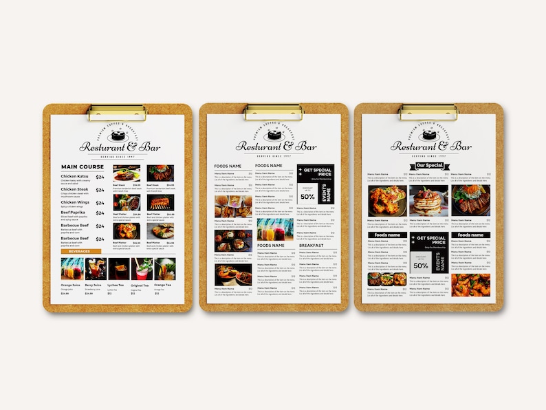 Food Menu Pack Canva, Tri-fold Restaurant Food Menu Canva Template ...