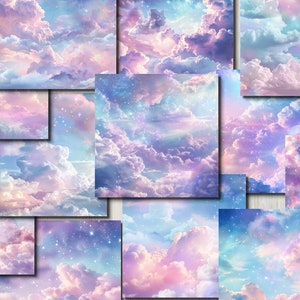 Watercolor Cloudy Sky Digital Paper Pack, Watercolor Printable Sky ...