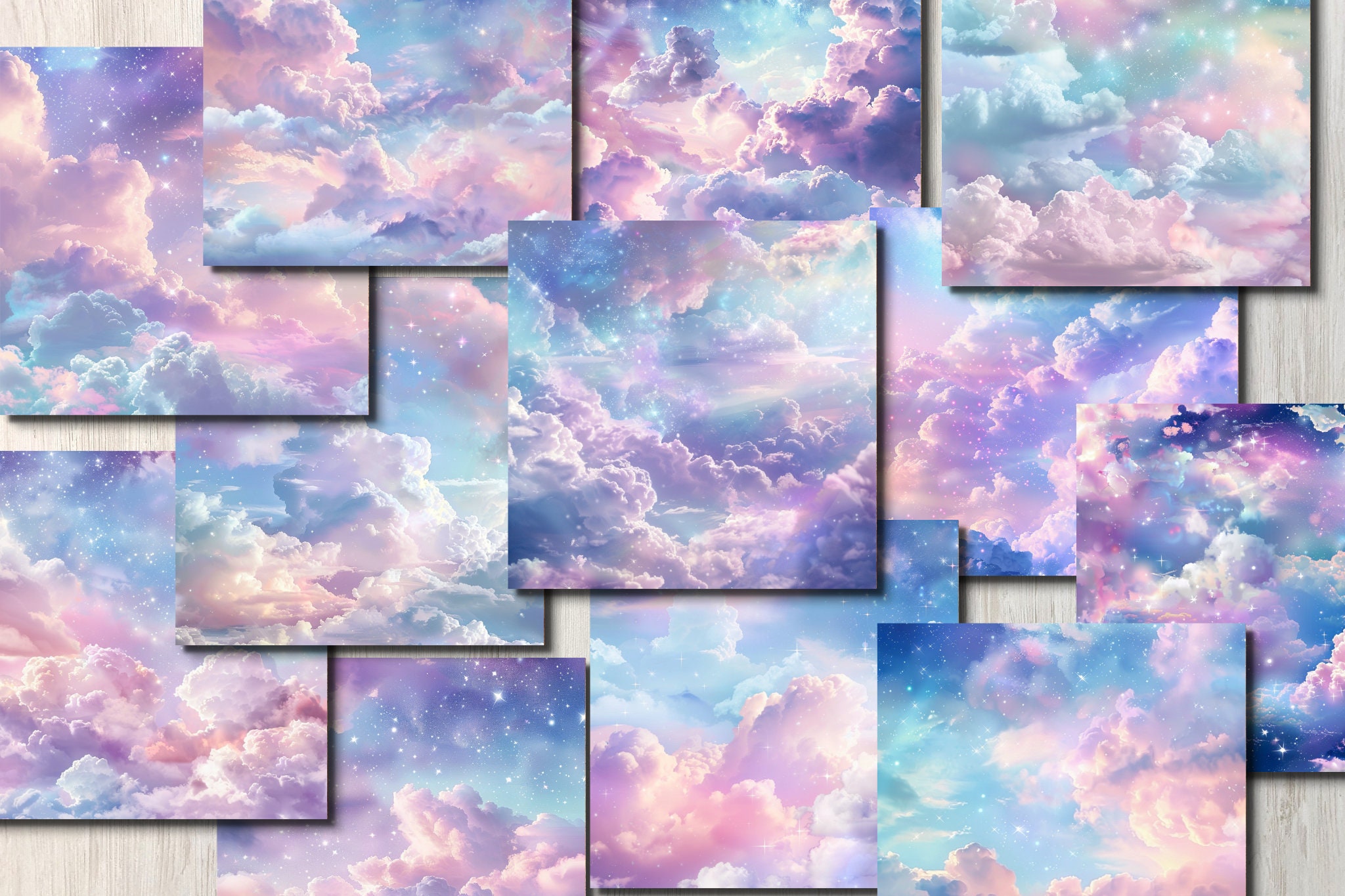 Watercolor Cloudy Sky Digital Paper Pack, Watercolor Printable Sky ...