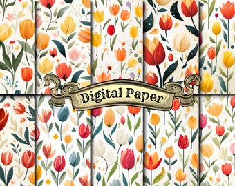 Pink Tulips Digital Paper Pack. Seamless Pattern, Digital Background ...