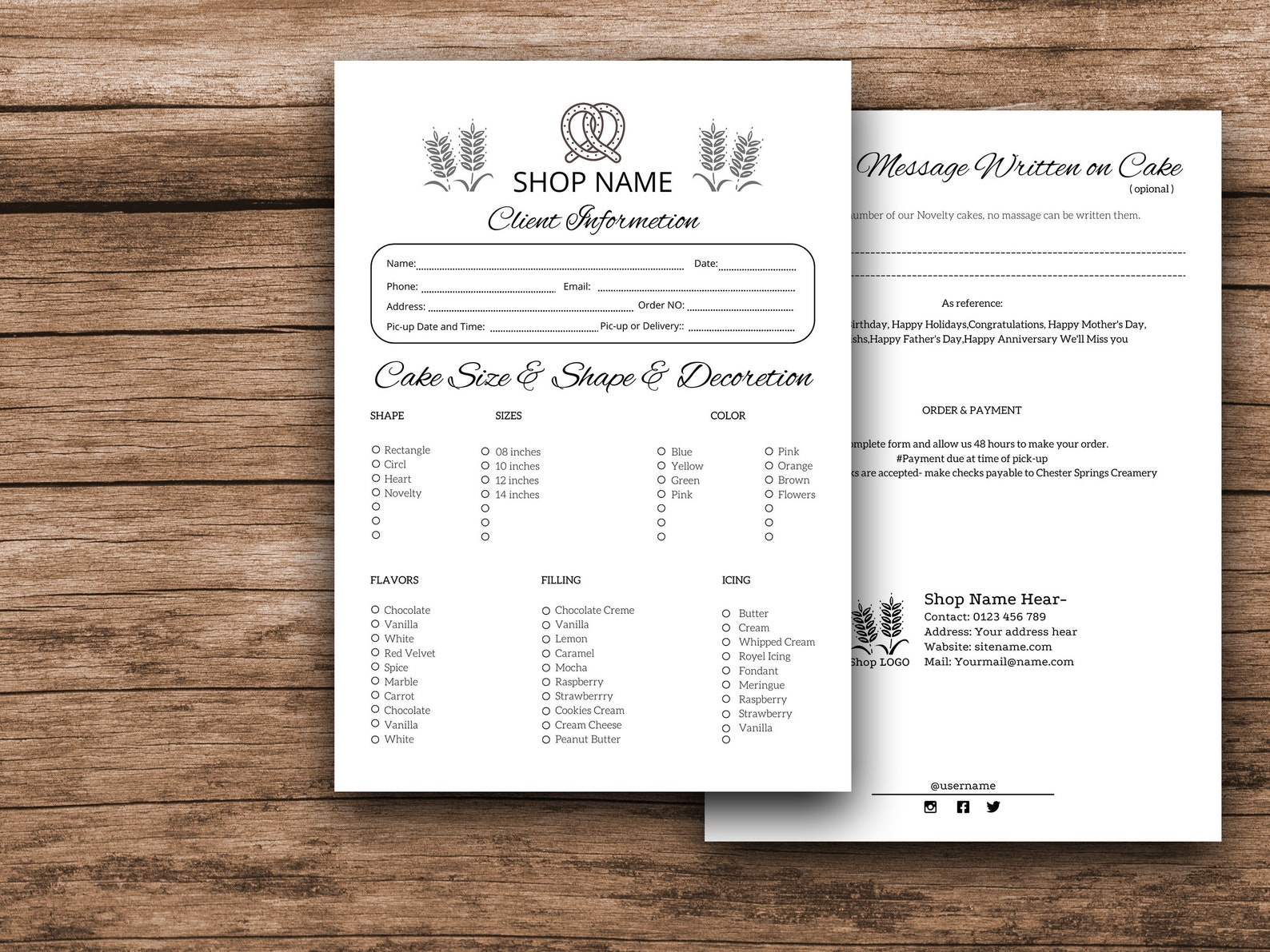 Editable Cake Order Form Template, Canva Order Form, Bakery Order Form ...