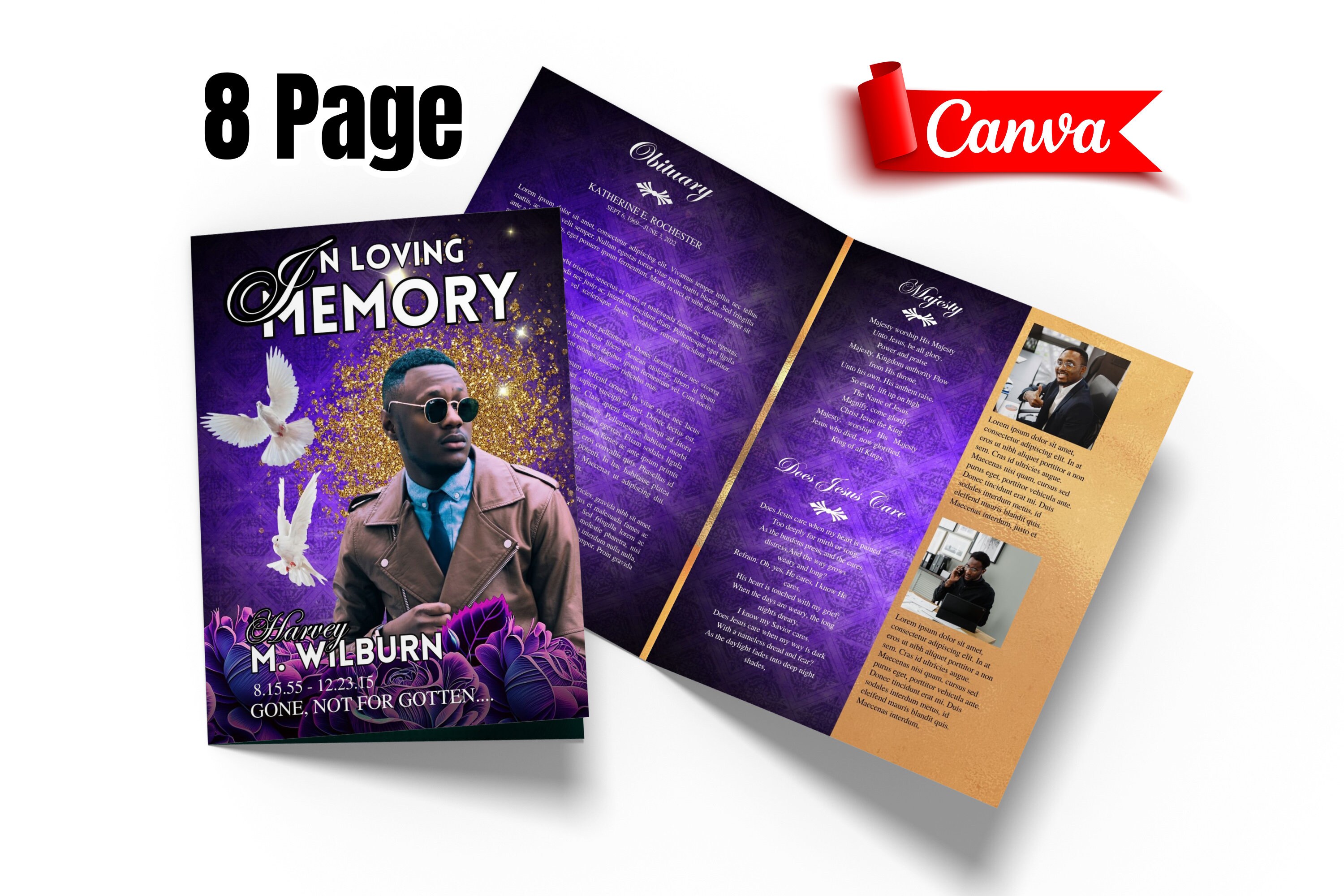 8 Page Funeral Program Template, Canva Funeral Template Printable ...