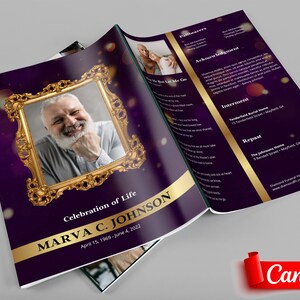 Modern Funeral Program Canva Template, Funeral Program Template, Canva ...