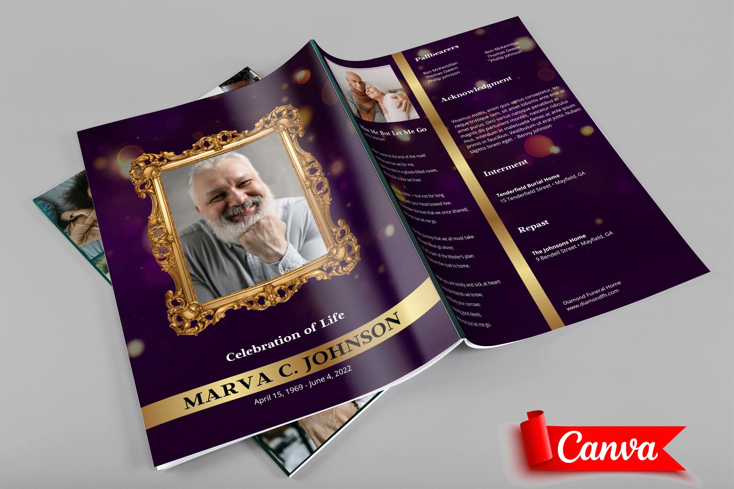 Modern Funeral Program Canva Template, Funeral Program Template, Canva ...