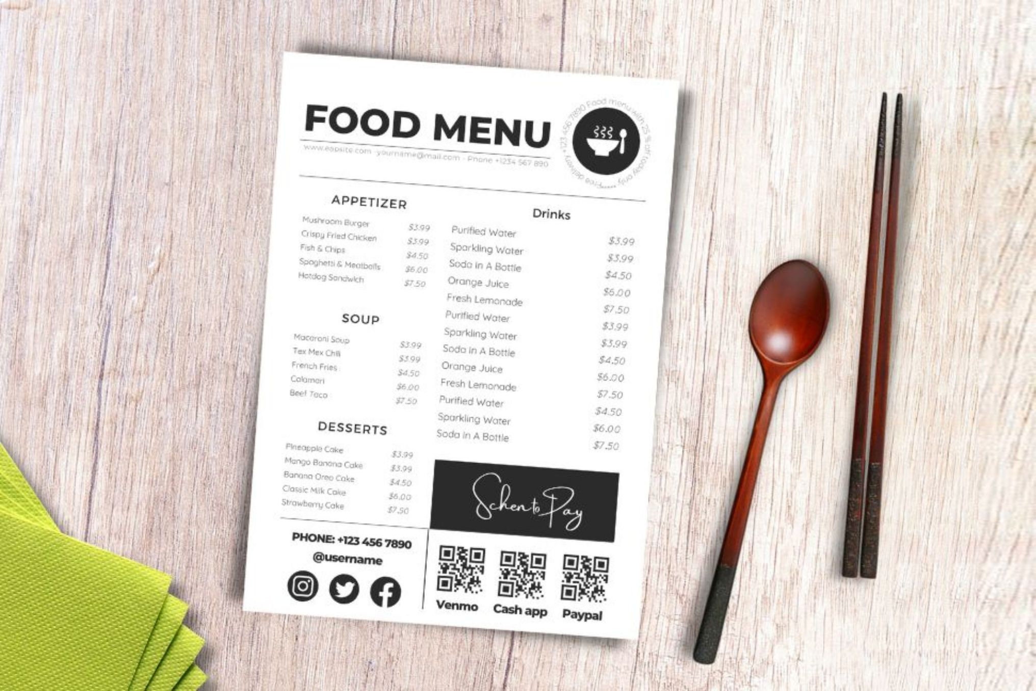 Food Menu Sign Template, Food Menu Template Boho, Food Menu Template ...