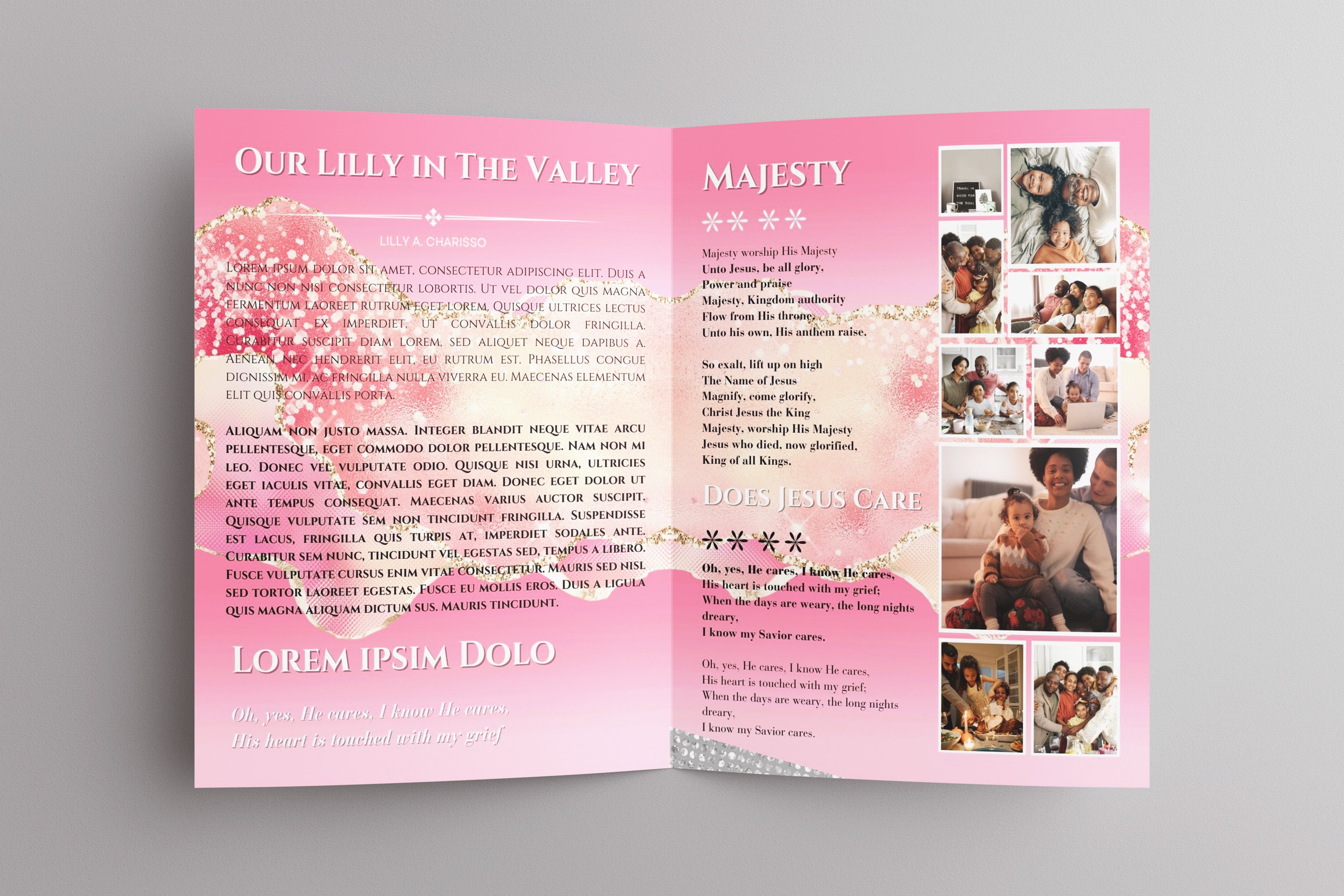 8 Page Pink Funeral Program Template | Pink Style Funeral Program ...