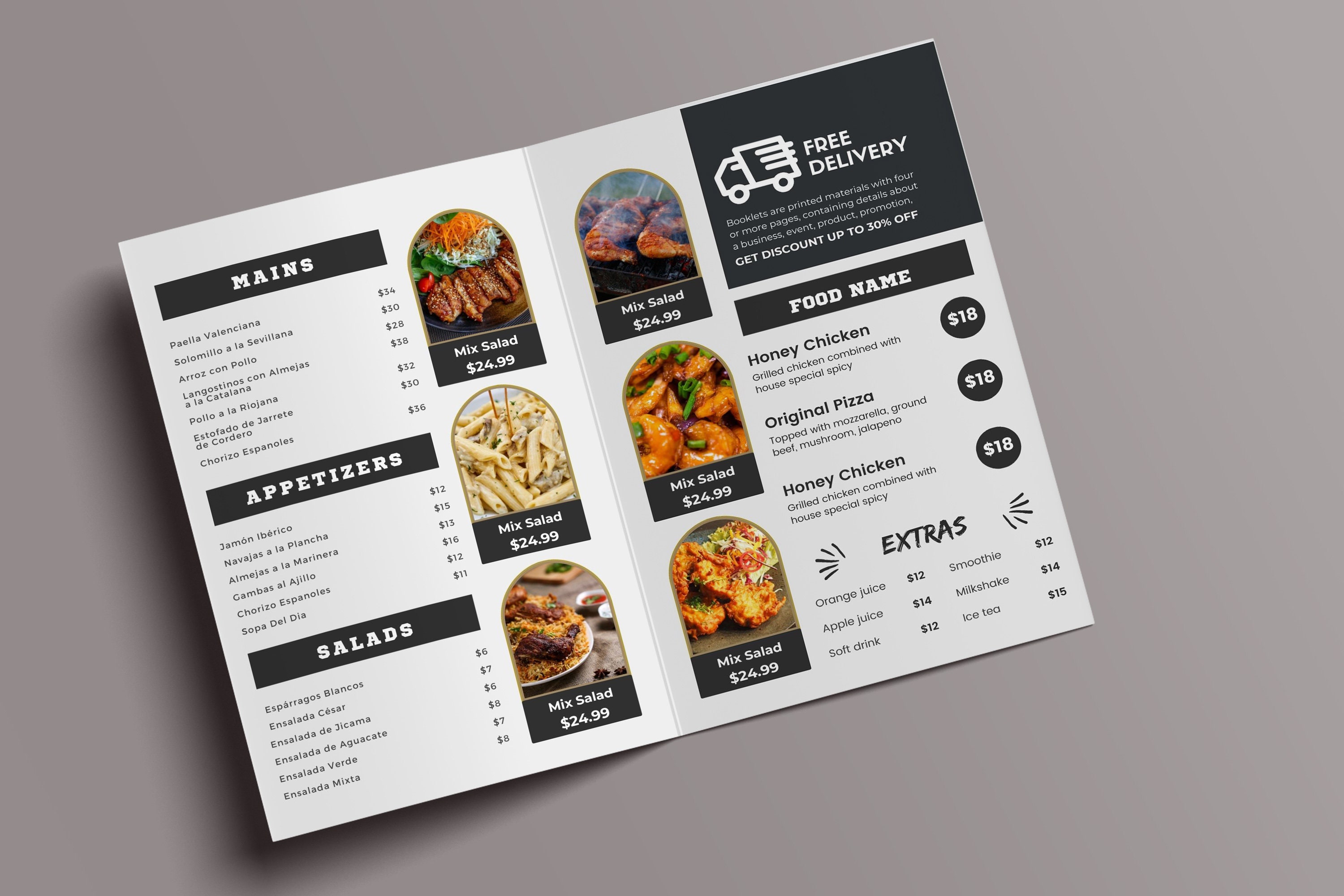 Food Menu Bi-fold Brochure Canva Template, DIY Food Menu Template ...