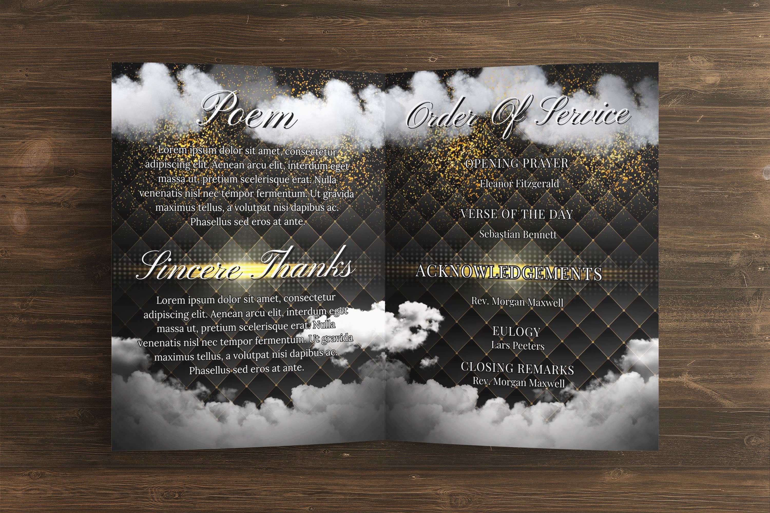 4 Page Black Funeral Program Template Funeral Bi-fold Template, 4 Page Funeral Program Canva ...