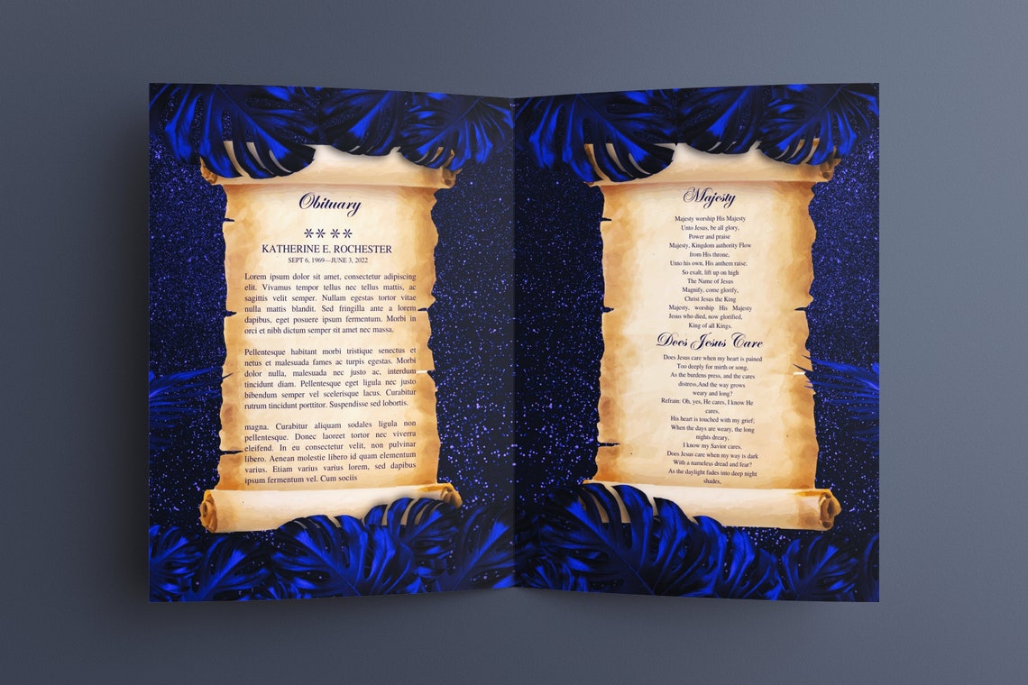 8 Page Blue Funeral Program Template, Canva Funeral Booklet Template ...