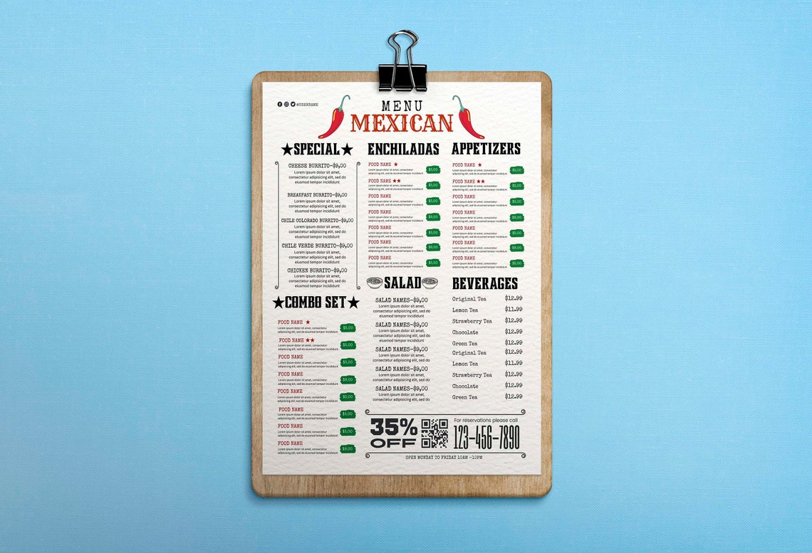 Editable Mexican Food Menu Template, Mexican Menu Card, Printable ...