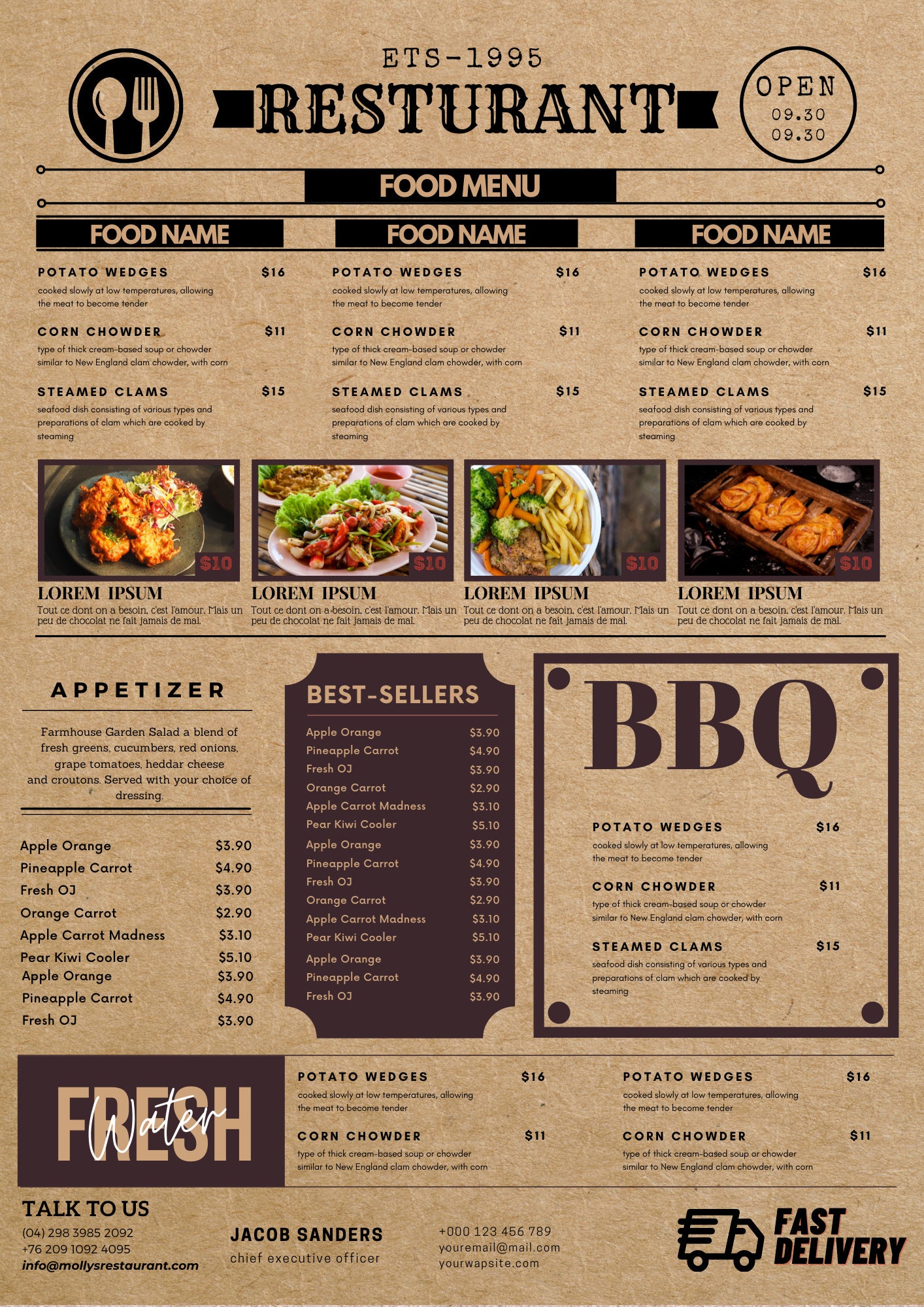 Vintage Food Menu Template, Retro Menu Template - Etsy