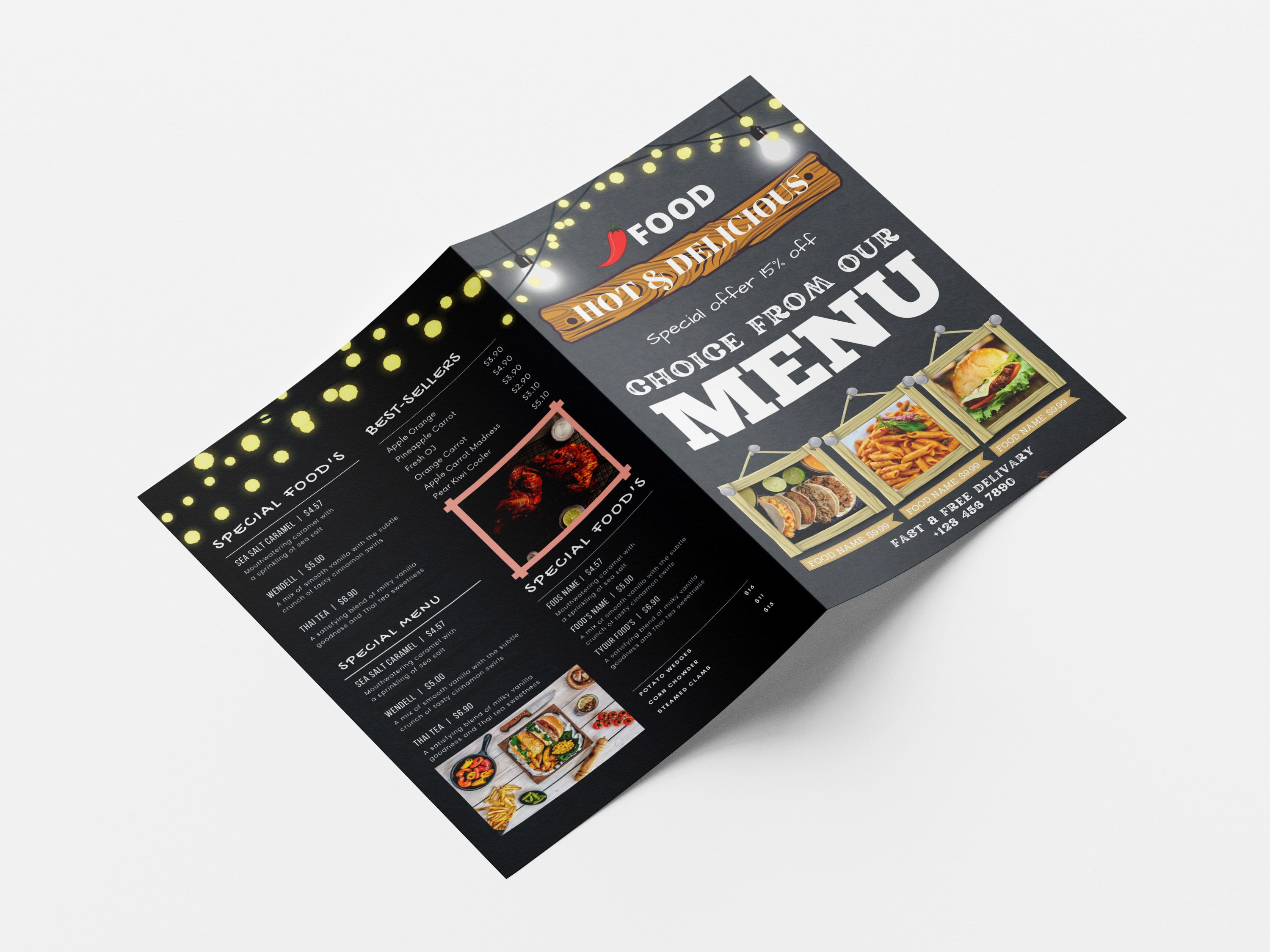 Restaurant Fast Food Menu Bifold Brochure Template, Restaurant Food ...