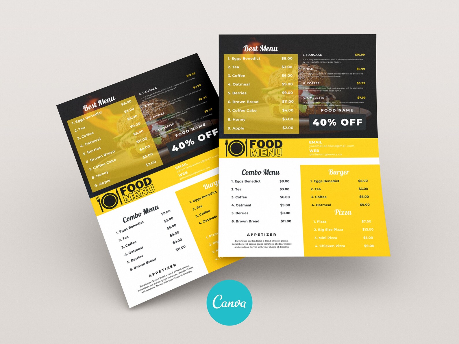 Fast Food Restaurant Menu Template, Food Menu Template Canva, Food Menu ...