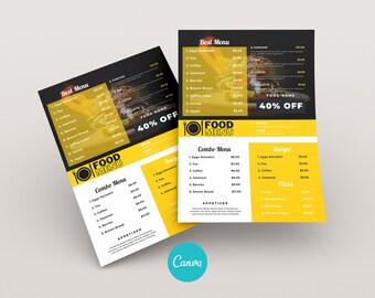 Fast Food Restaurant Menu Template Food Menu Template Canva - Etsy