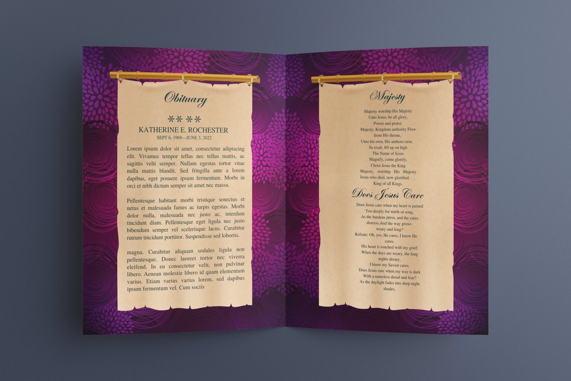 8 Page PURPLE Funeral Program Template, Canva Funeral Template ...