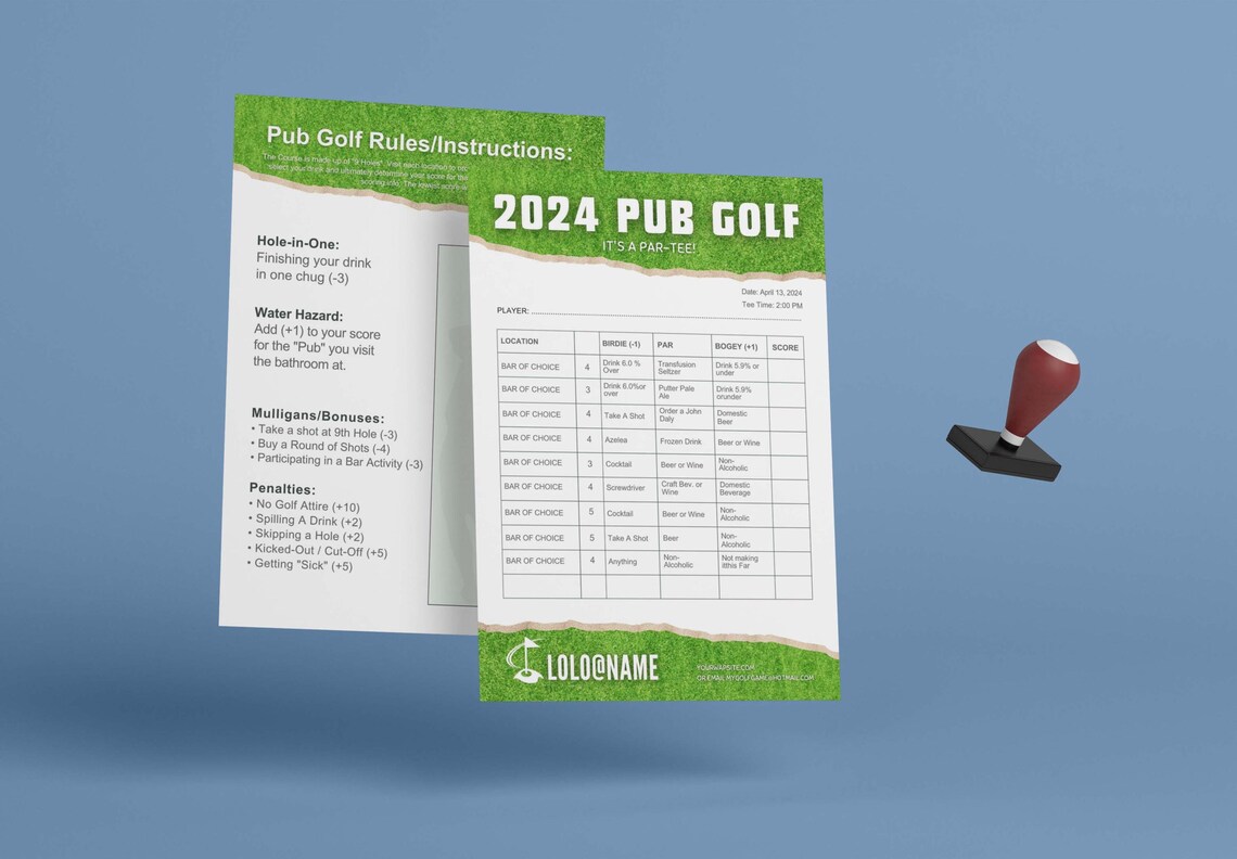 Modern Pub Golf Bar Golf Scorecard Template, Pub Golf Crawl Scorecard ...