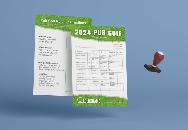 Modern Pub Golf Bar Golf Scorecard Template, Pub Golf Crawl Scorecard ...