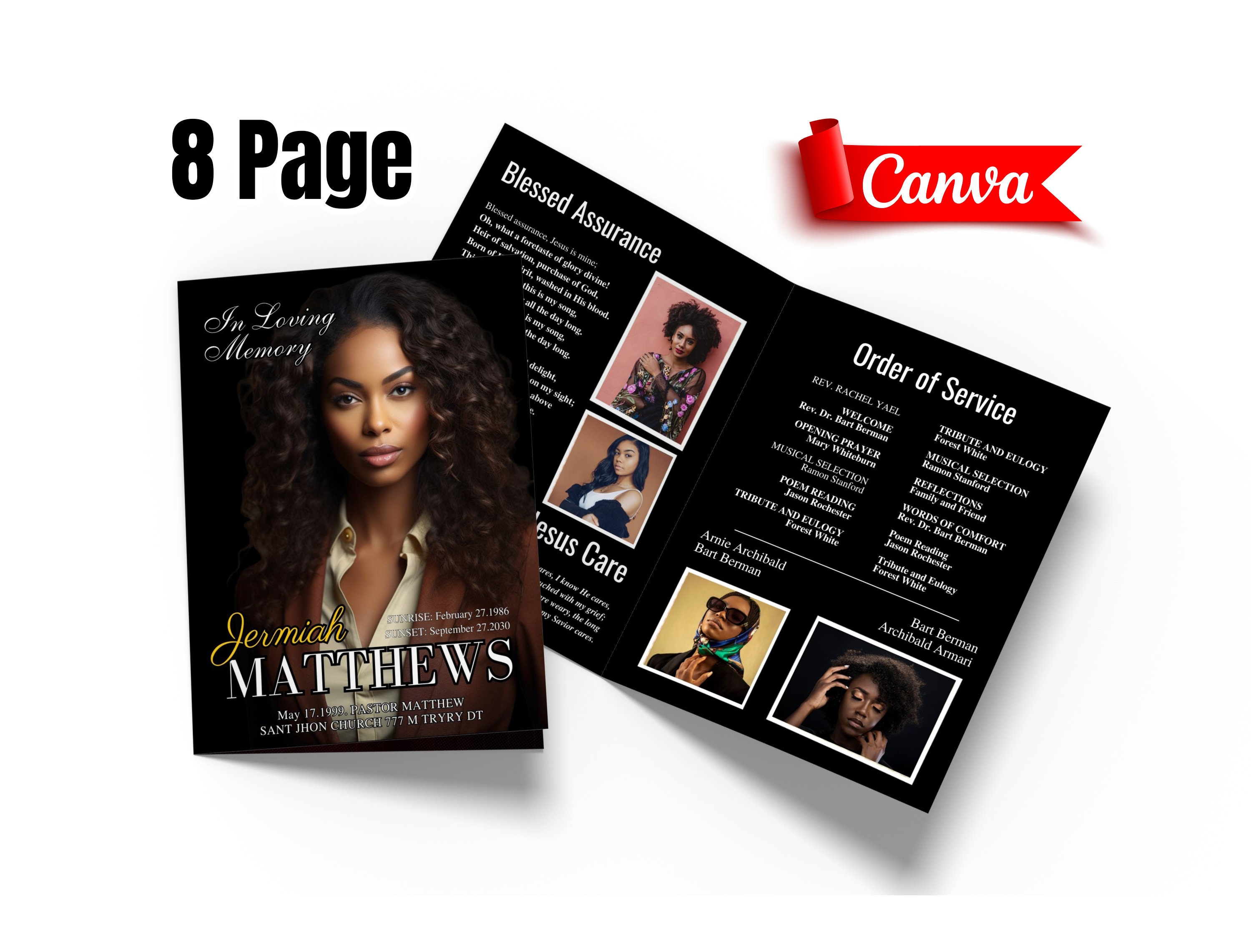 8 Page Funeral Program Template Black Funeral Memorial - Etsy