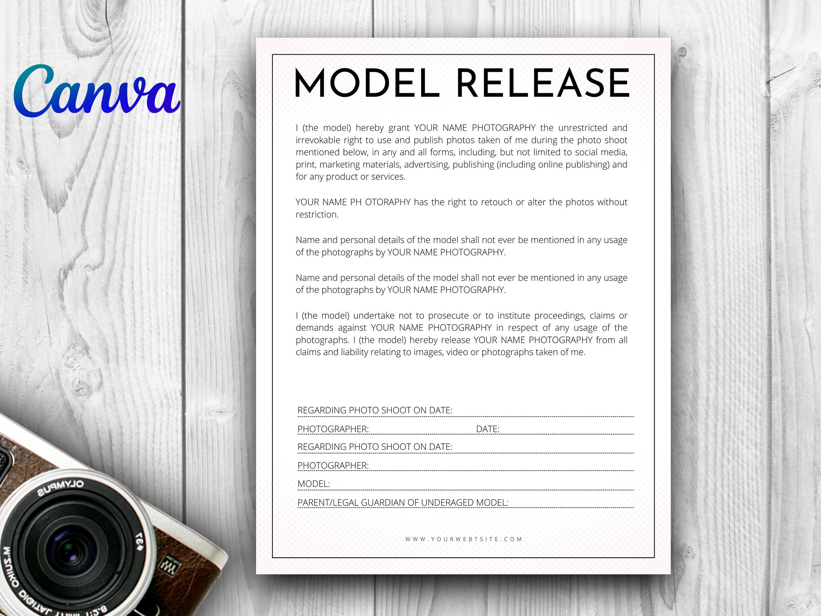 Editable Photography Contract Template, Model Release Template, Canva ...