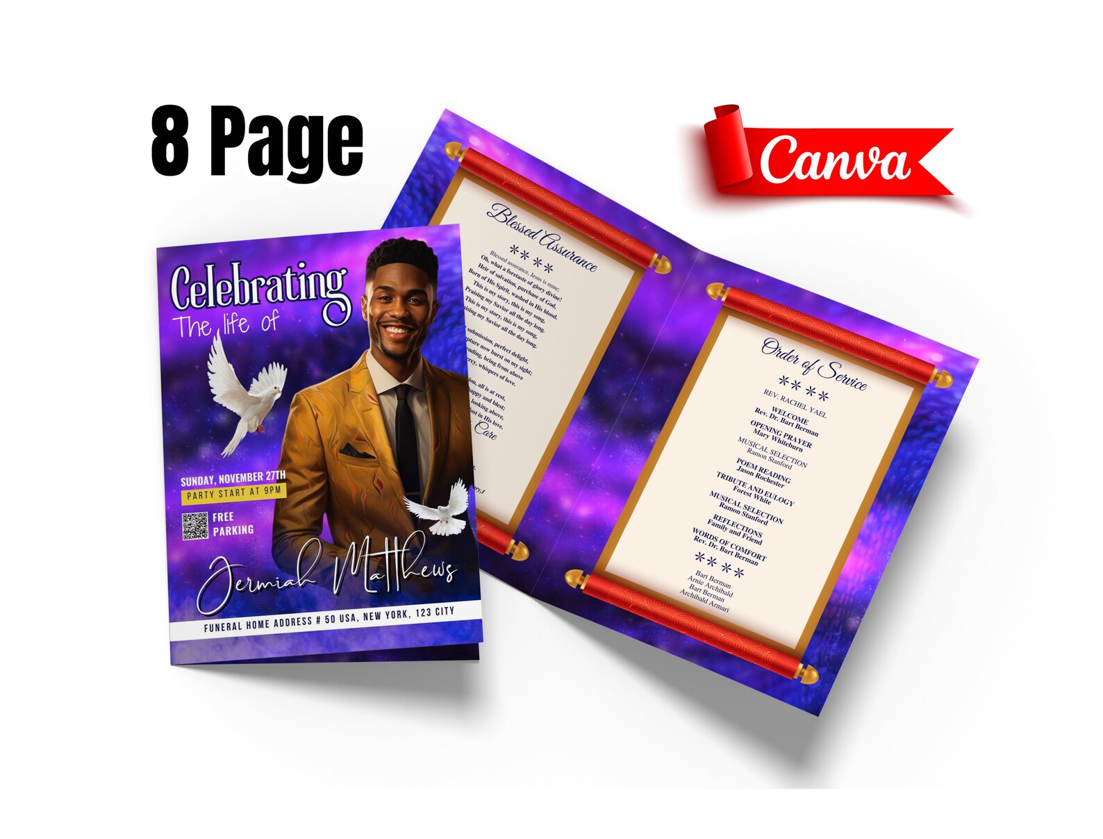 8 Page Funeral Program Template Canva Funeral Booklet - Etsy