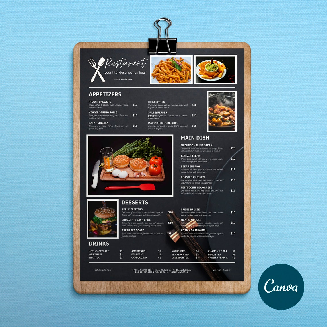 Restaurant Menu Poster With Food Print Template , Food Menu Template ...